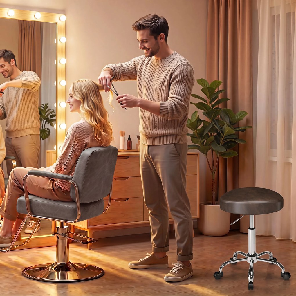 HOMCOM otočná stolička 360° s výškově nastavitelným sedadlem, umělá kůže, nosnost 120 kg, 39x34,5x52-67,5 cm, hnědá