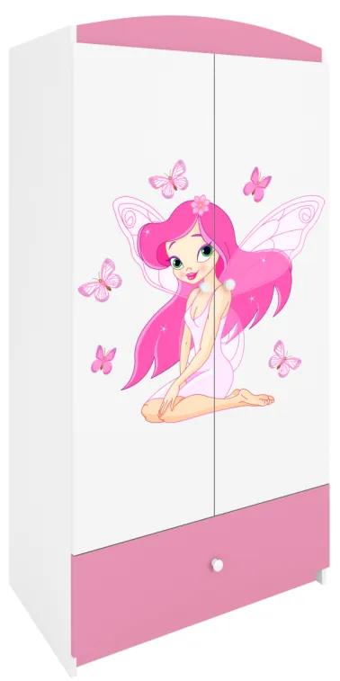 Dětská skříň Babydreams 90 cm víla s motýlky růžová