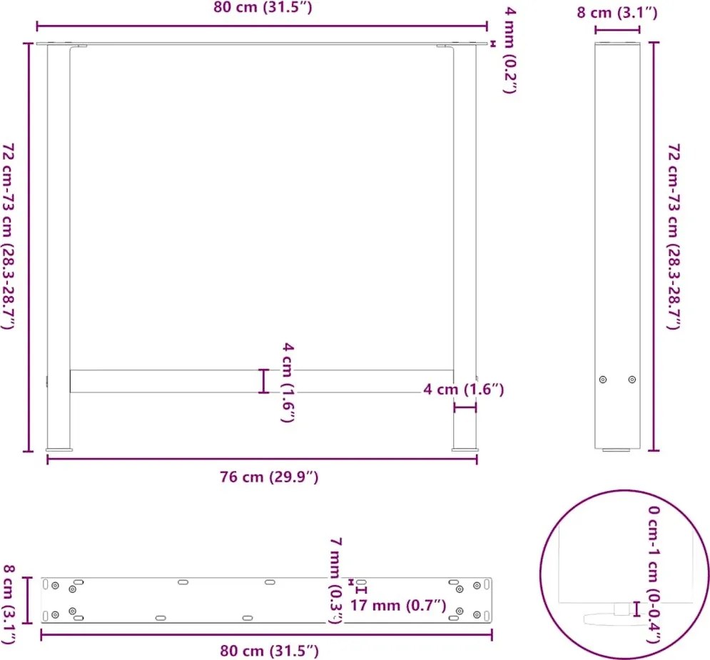 vidaXL Nohy k jídelnímu stolu z oceli 2 ks 80 x (72-73) cm ocel [4013312] Barva: Bílá