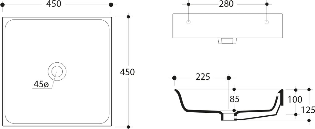 Kerasan, CENTO keramické umyvadlo 45x45cm, na desku, 354401