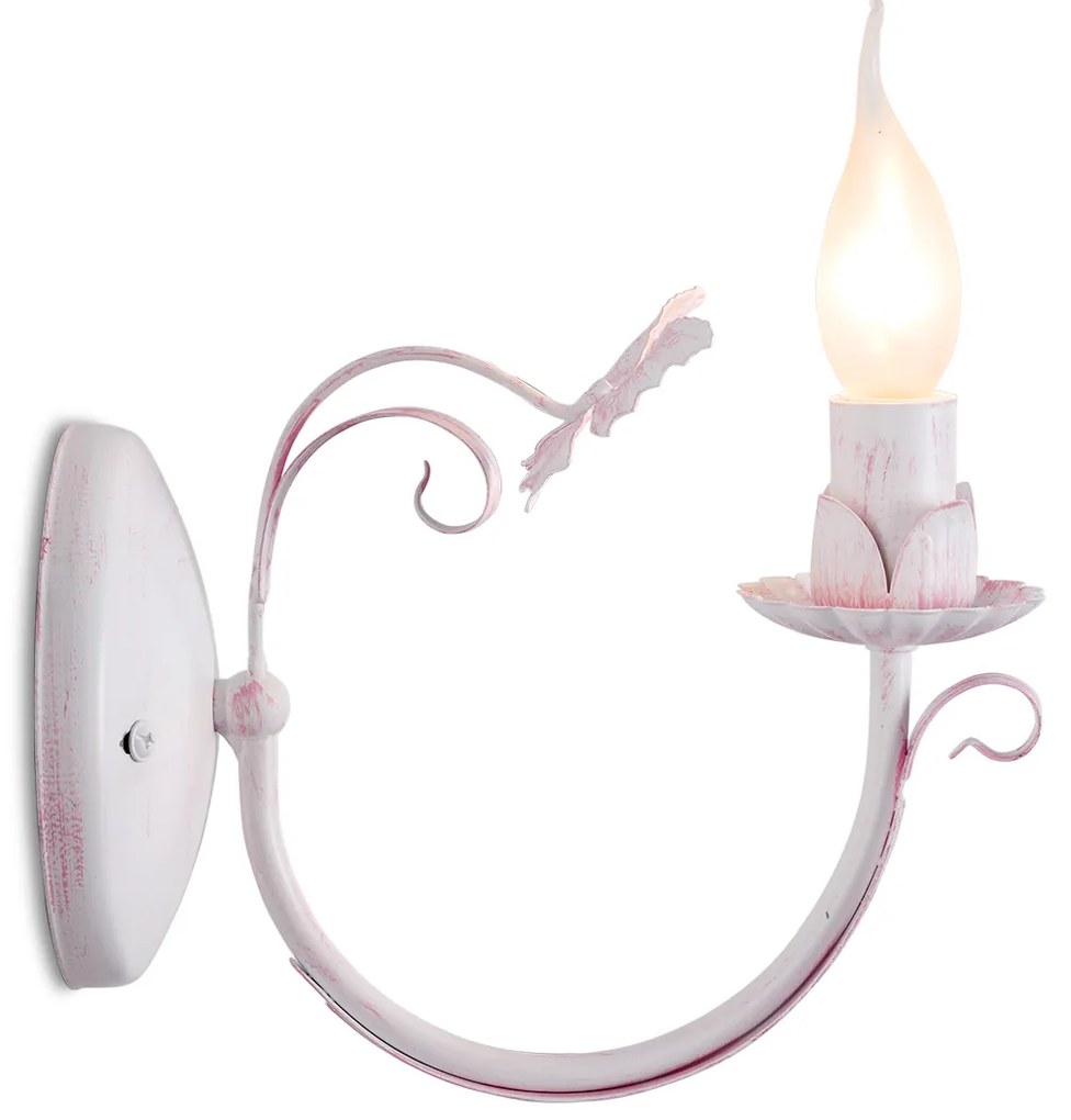 Light for home - Kovové nástěnné svítidlo v bílé barvě a růžovou patinou 20901 "Farfala", 1x40W, E14, bílá, růžová