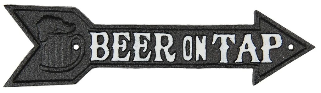 Delší kovová cedule ve tvaru šipky Beer on Tap - 32*1*8 cm