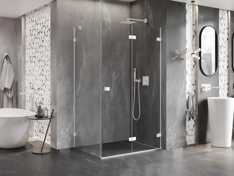 Mexen Lunar-F, sklápěcí sprchový kout pravý 95 x 90 cm, 8mm čiré sklo, bílý profil, 836-095-090-20-00-P