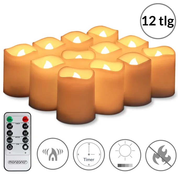 Monzana LED voskové svíčky 12 ks s dálkovým ovládáním 107579
