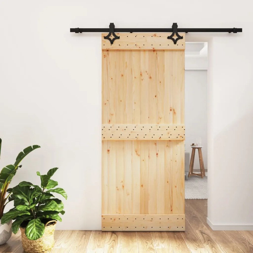 Posuvné Dveře S Kováním 90 X 210 Cm Masivní Borové Dřevo Vzor Šedá Kostka