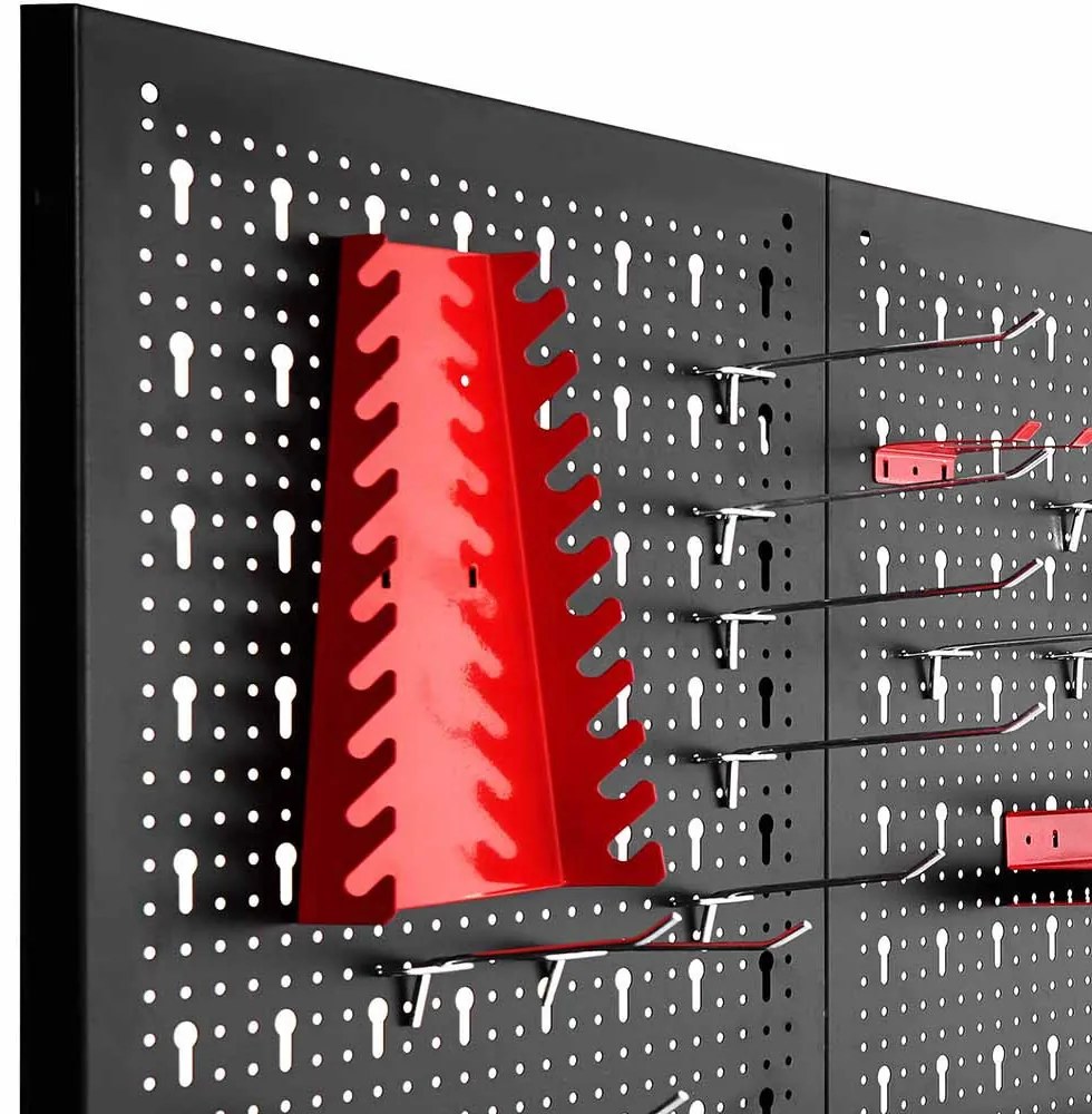 Kovový nástěnný organizér na nářadí s háčky a úložným prostorem
