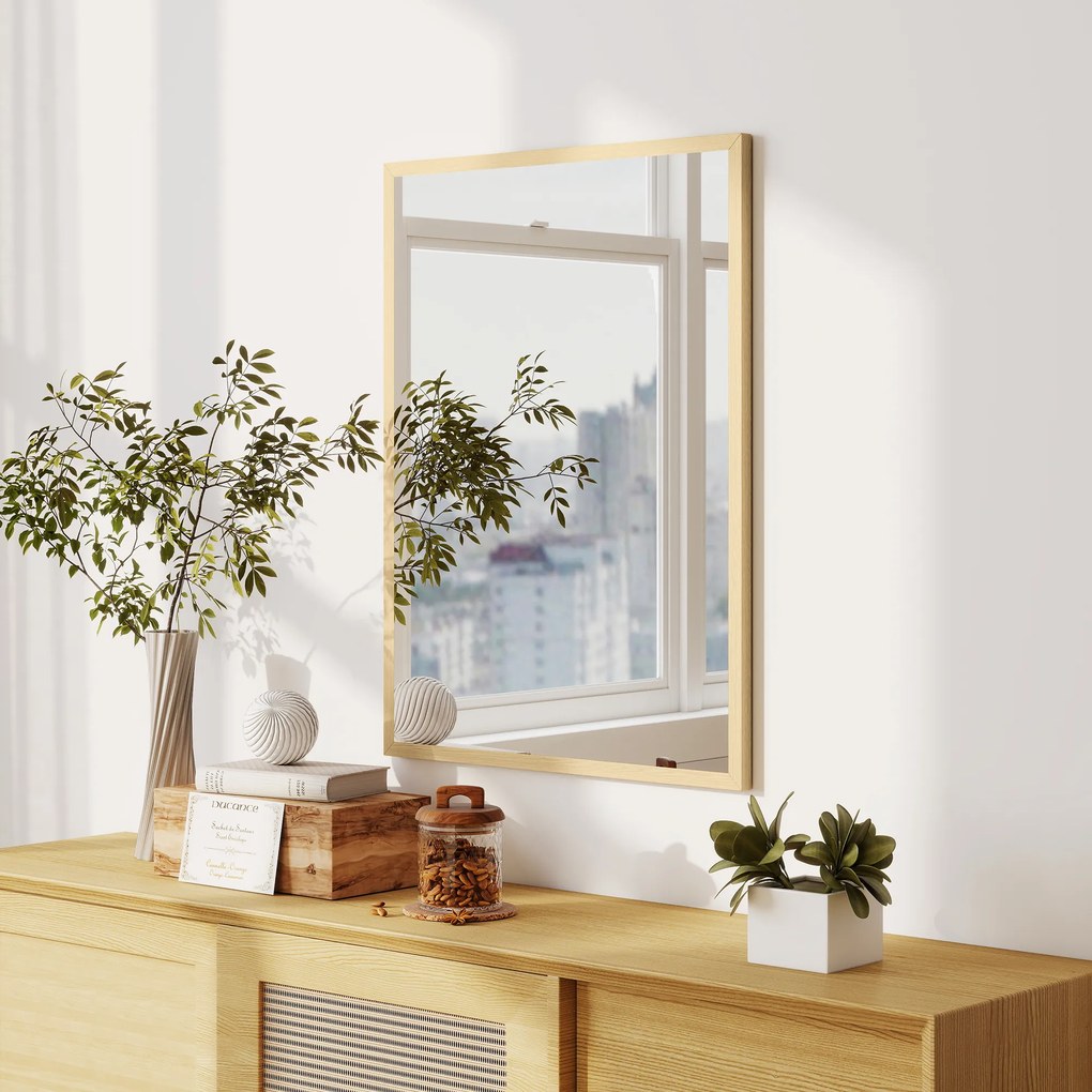 HOMCOM obdélné zrcadlo 60 × 80 cm — rám z přírodního dřeva