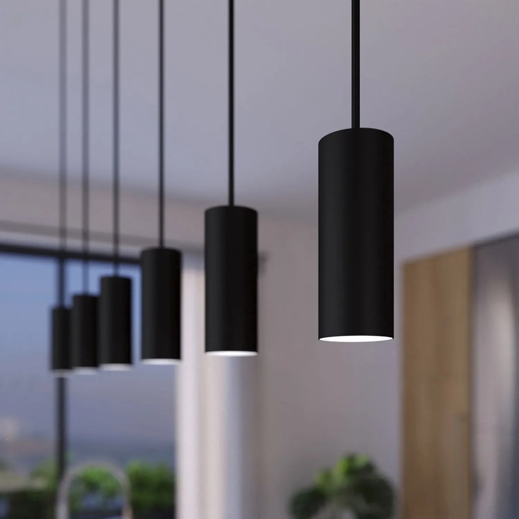 creative cables Závěsná lampa se 3 světly, s obdélníkovým XXL baldachýnem Rose-one, textilním kabelem a kovovými stínidly Tub-E14 Barva: Matný černý dibond