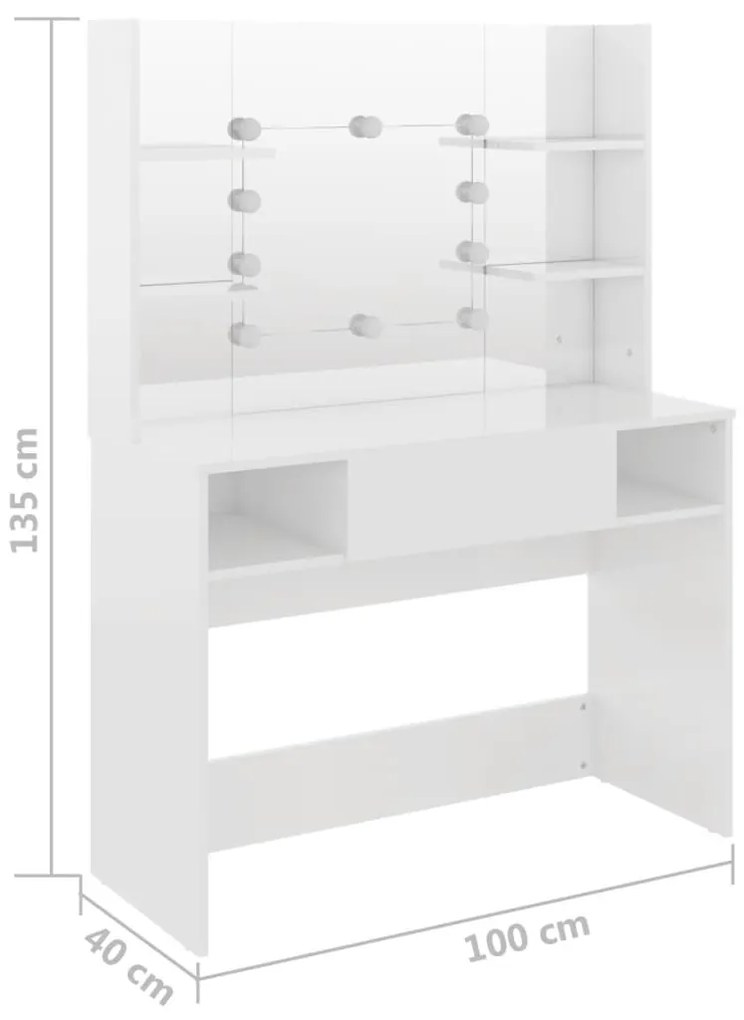vidaXL Marketos Kosmetický stolek s LED světly 100x40x135 cm MDF zářivě bílý