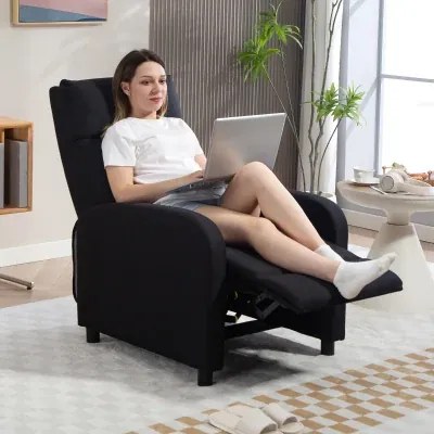 HOMCOM Relaxační křeslo s funkcí ležení, vysouvatelná opěrka nohou, taštičkový pružinový systém, do 150 kg, černé