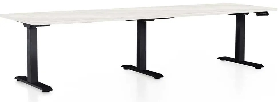 Výškově nastavitelný stůl OfficeTech Long, 260 x 80 cm, černá podnož, bílý jasan