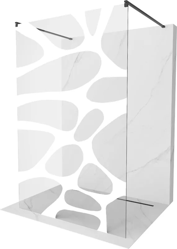 Mexen Kioto, průchozí sprchová zástěna 140 x 200 cm, 8mm sklo čiré/bílý vzor, 2x černá stabilizační rozpěra, 800-140-002-70-97