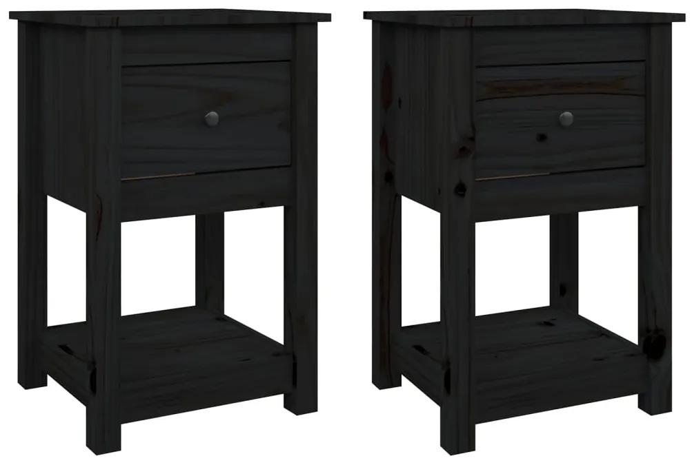 Noční stolky 2 ks Černá 40 x 35 x 61,5 cm masivní borové dřevo - Default Title