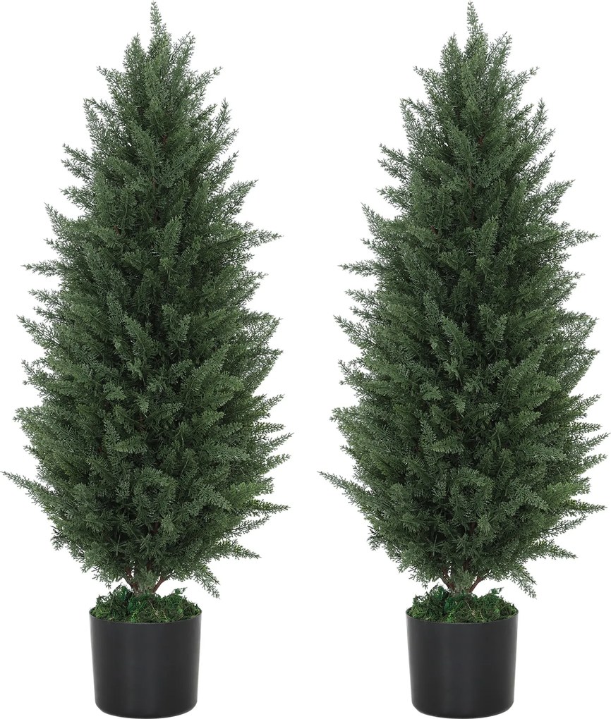 HOMCOM Umělý cypřiš 2dílná sada, velká 90 cm umělá rostlina, umělé rostliny v květináči, UV-odolný umělý strom, jako skutečná dekorace pro obývací po…