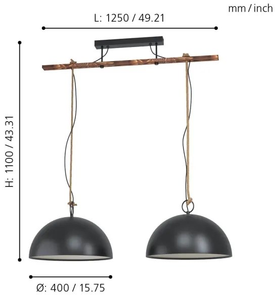 Eglo 43397 - Lustr na lanku HODSOLL 2xE27/40W/230V