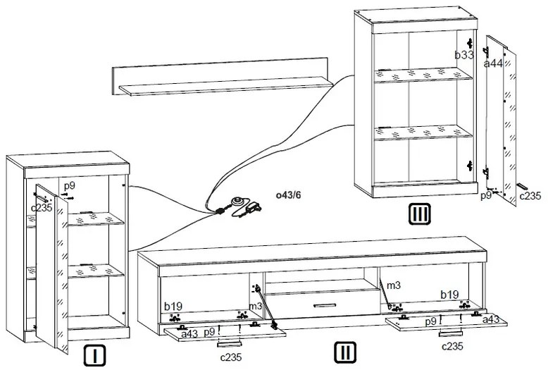 Obývací stěna Jake, s osvětlením