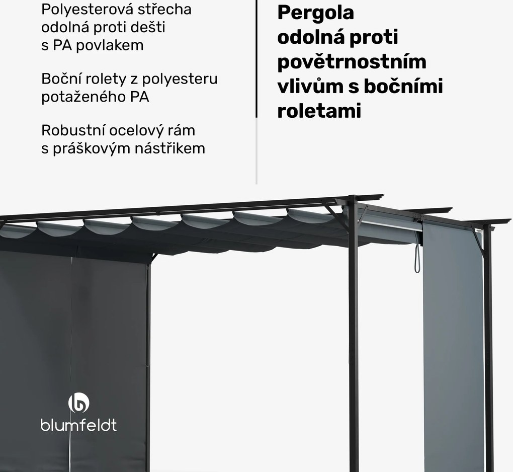 Blumfeldt Pantheon Robust Pergola, 3x4 m práškově lakovaná ocel odolná vůči povětrnostním vlivům s bočními roletami