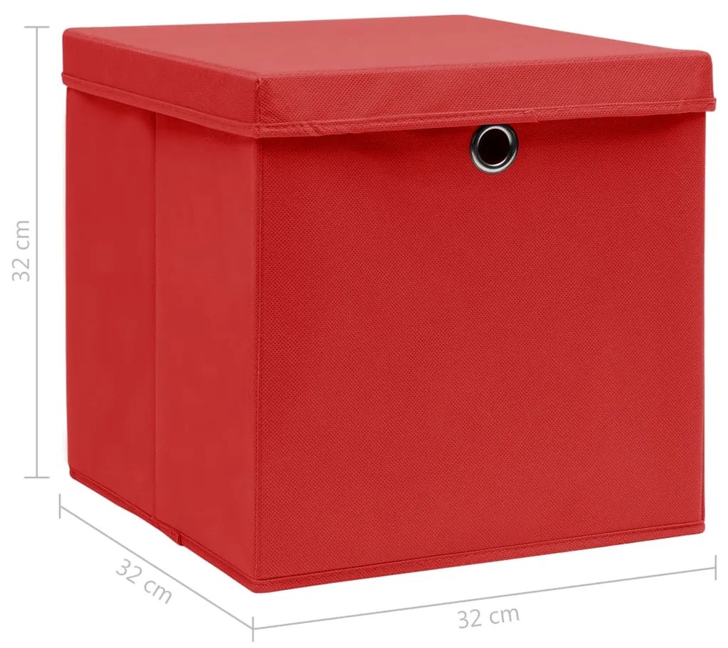 Úložné boxy s víky 10 ks červené 32 x 32 x 32 cm textil - Default Title