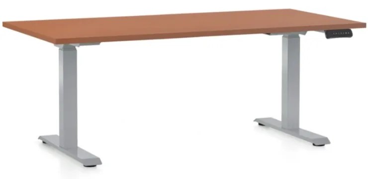 Výškově nastavitelný stůl OfficeTech D, 160 x 80 cm, šedá podnož, třešeň