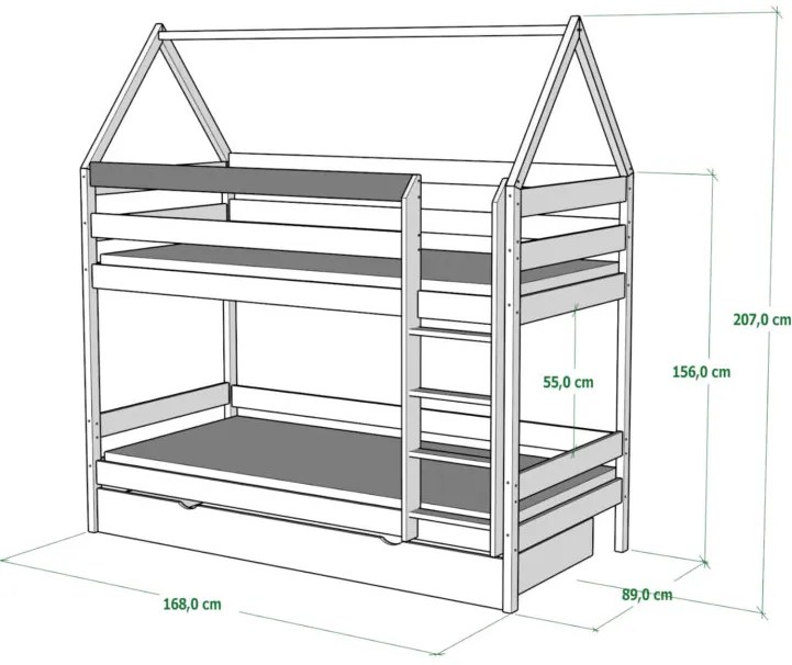 BabyBeds Dětská patrová postel DOMEČEK Velikost postele: 160x80 cm, Barva postele: Bílá, Úložný prostor: Bez úložného prostoru