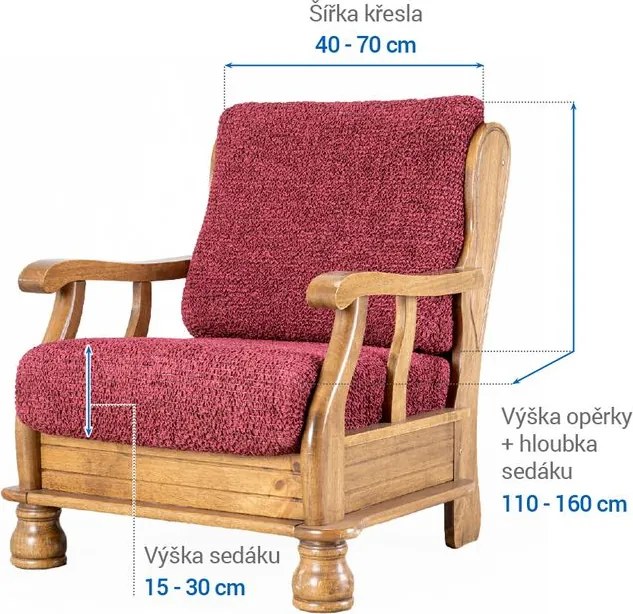 Bielastické potahy VITTORIA bordó křeslo s dřevěnými rukojeťmi (š. 40 - 70 cm)