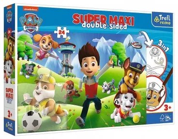 Puzzle 3v1 maxi oboustranné 24 dílků Dobrodružství Tlapkové patroly/Paw Patrol 60x40cm v krab. 40x27