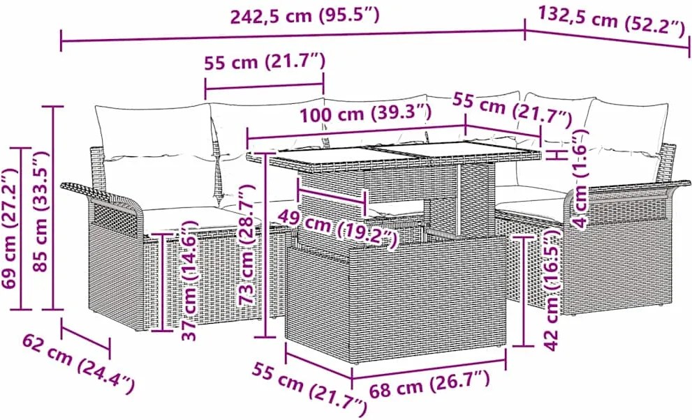 Sada zahradních pohovek 6 ks Béžová [Syntetika]: Poly Ratan 3357024