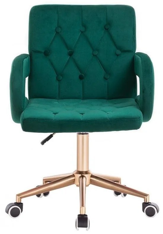 LuxuryForm DESIGN Otočná židle BOSTON VELUR na zlaté základně s kolečky - zelená