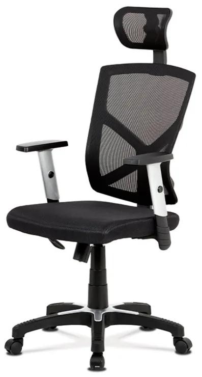 Kancelářská židle, potah černá látka MESH a síťovina, MESH, černý plastový kříž, houpací mechanismus, stavitelné opěrky - KA-H104 BK