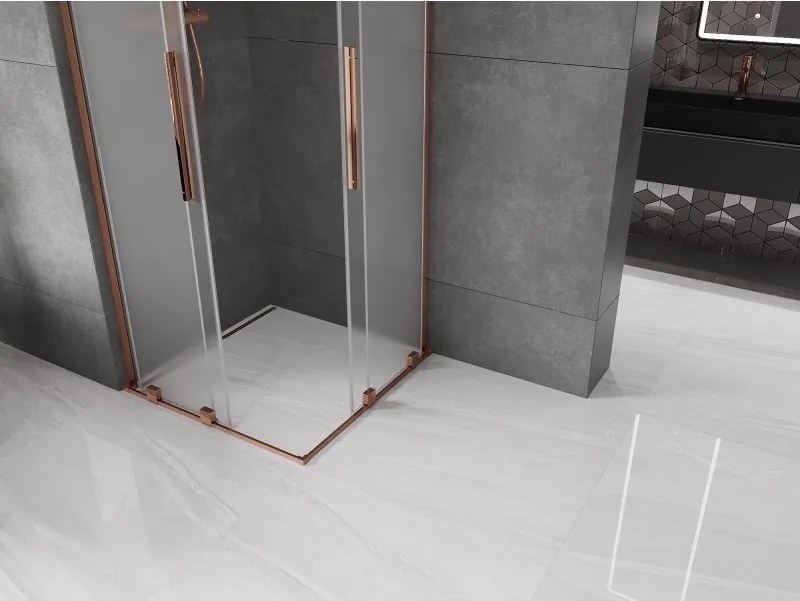 Mexen Velar L Duo, sprchový kout s posuvnými dveřmi 100 x 100 cm, 8mm sklo námraza, růžové zlato, 871-100-100-02-33-60