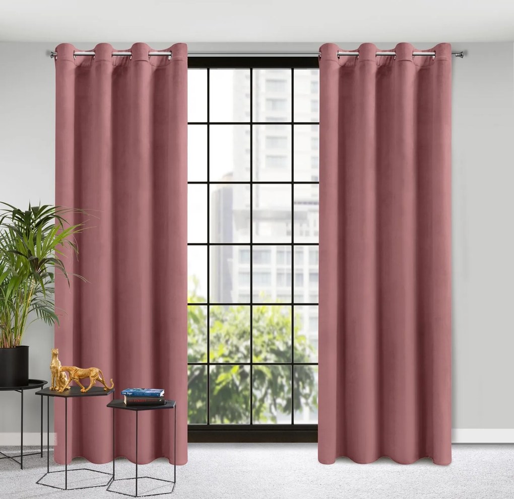 ZATEMŇOVACÍ ZÁVĚS NA KROUŽCÍCH ROSA 140X250 CM TMAVĚŘŮŽOVÁ