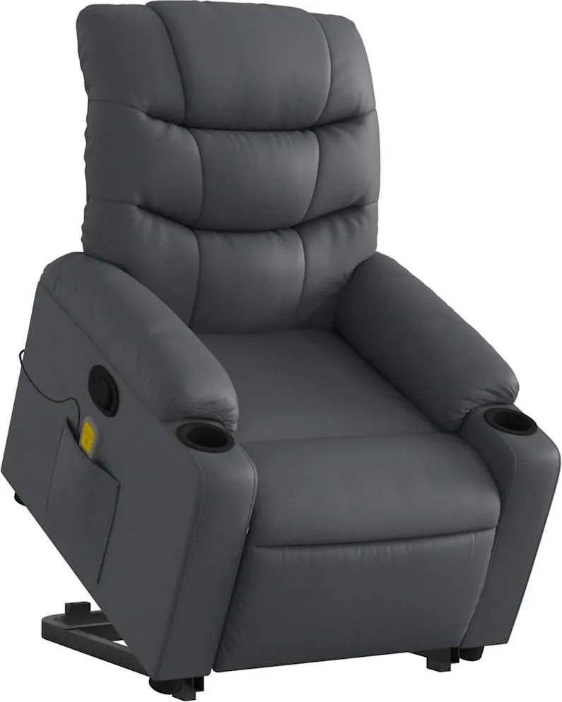 Zvedací masážní polohovací křeslo šedé umělá kůže 3206609