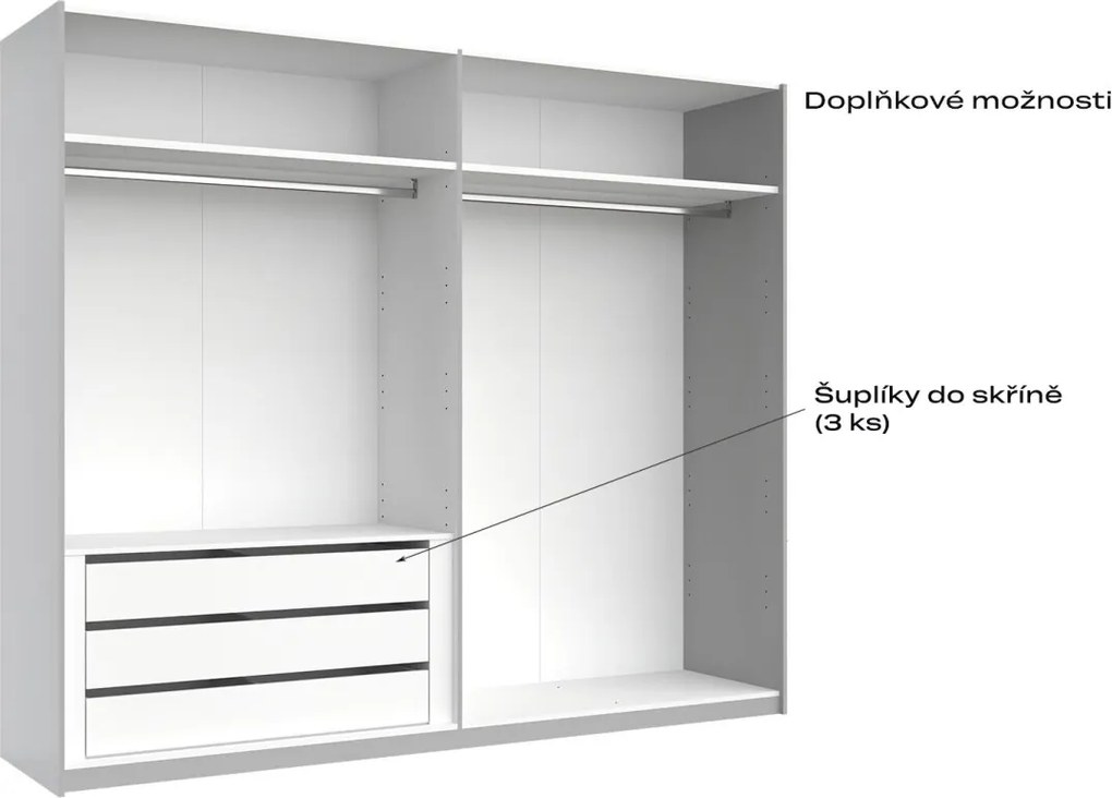 Skříň-šatna 2,5x2,1m (Dveře Lesklé Bílé), série N Family