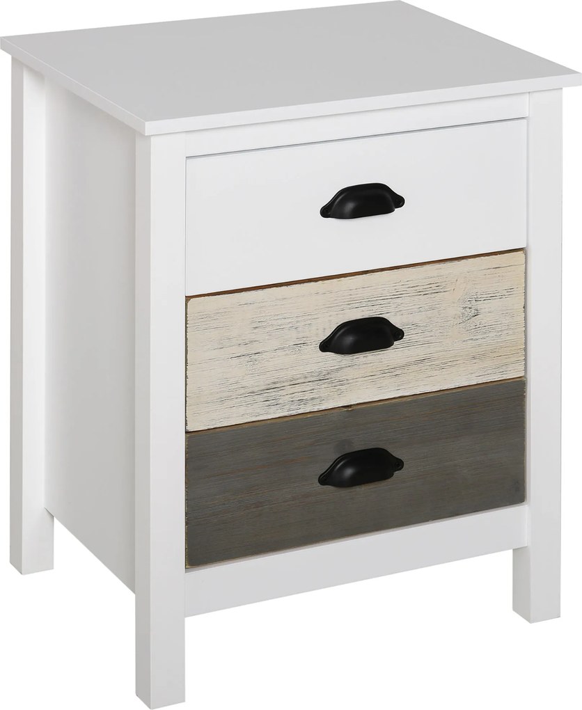 HOMCOM Moderní Noční Stolek s 3 Zásuvkami 50x38x65 cm Bílý | Aosom