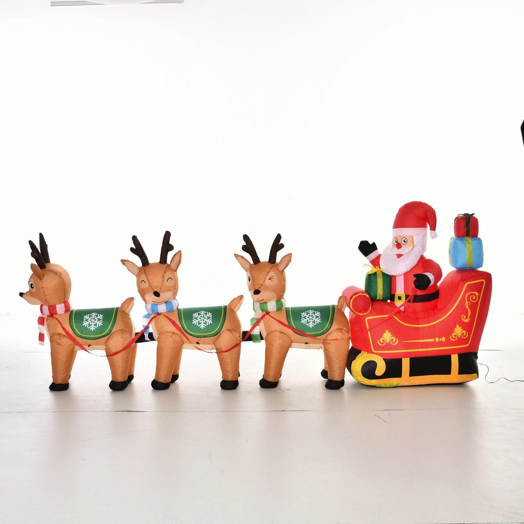 HOMCOM Nafukovací Santa Claus a sobi venkovní vánoční dekorace, včetně ventilátoru, 140 cm, červená + hnědá