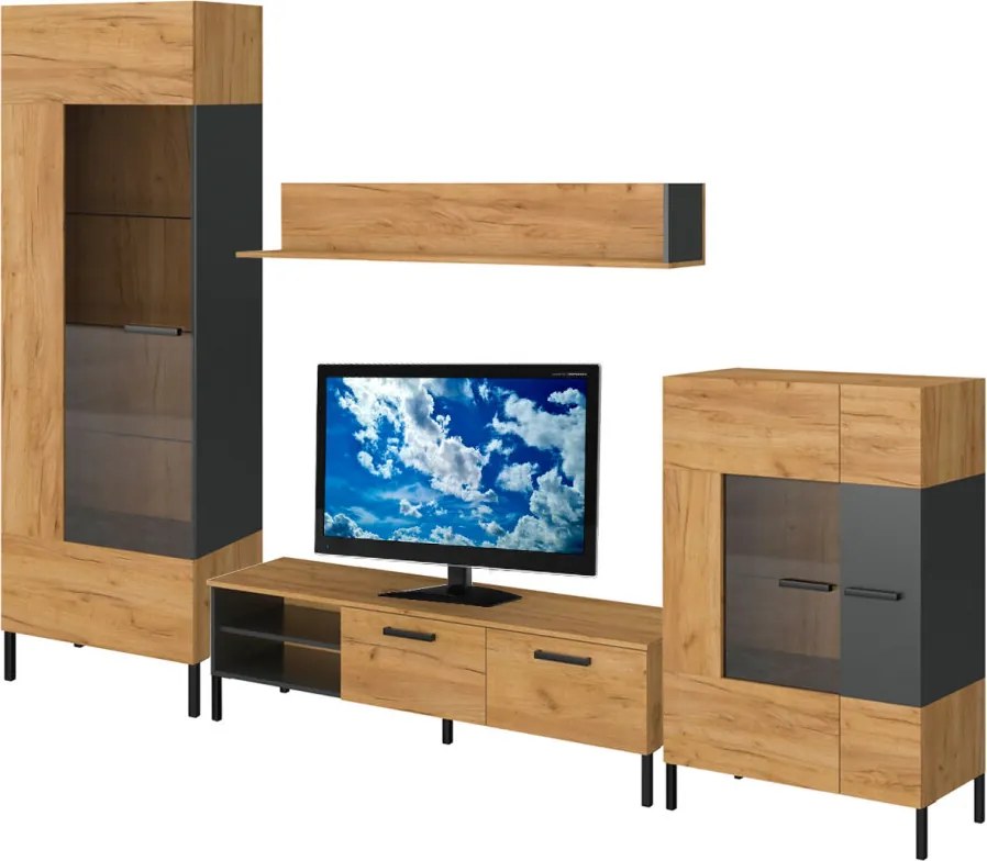Obývací sestava 3.1 m dub craft zlatý / antracit Santes
