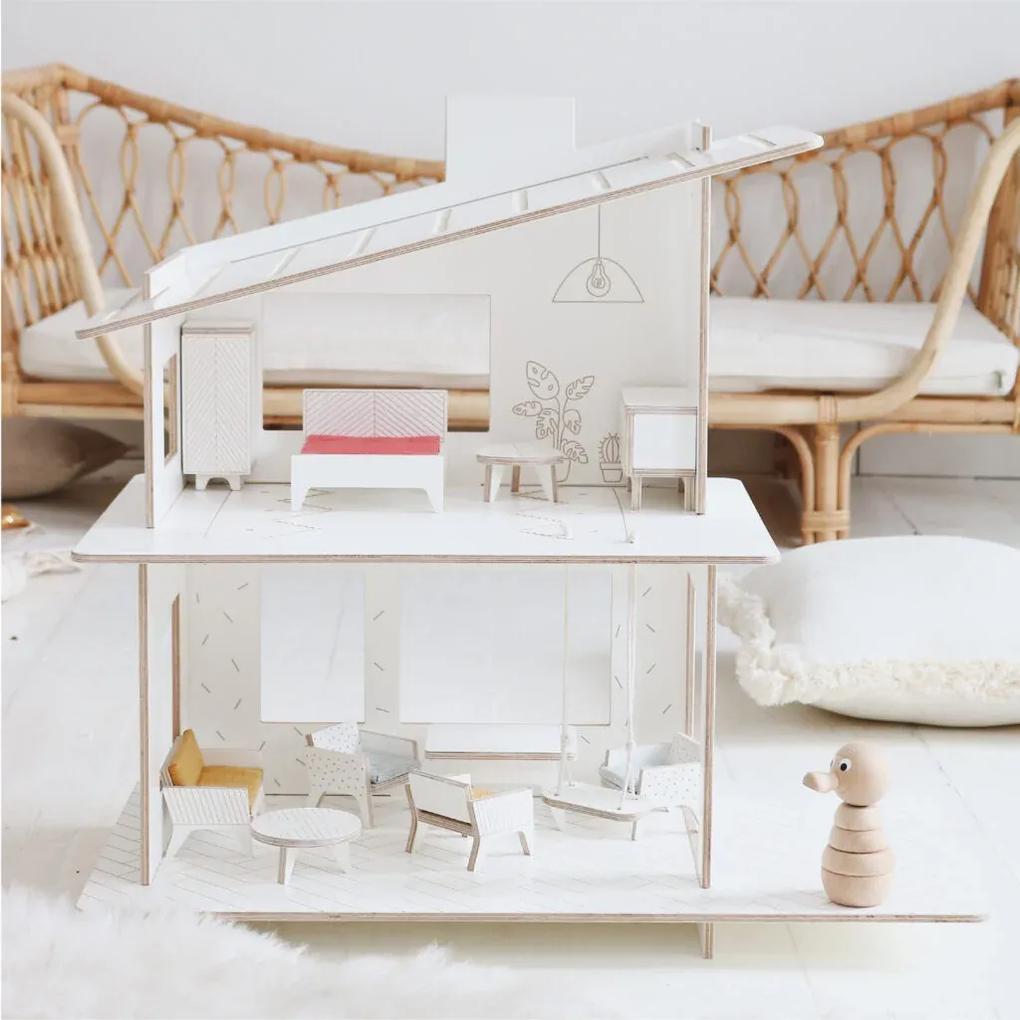 Dětský dřevěný domeček pro panenky moderní s nábytkem