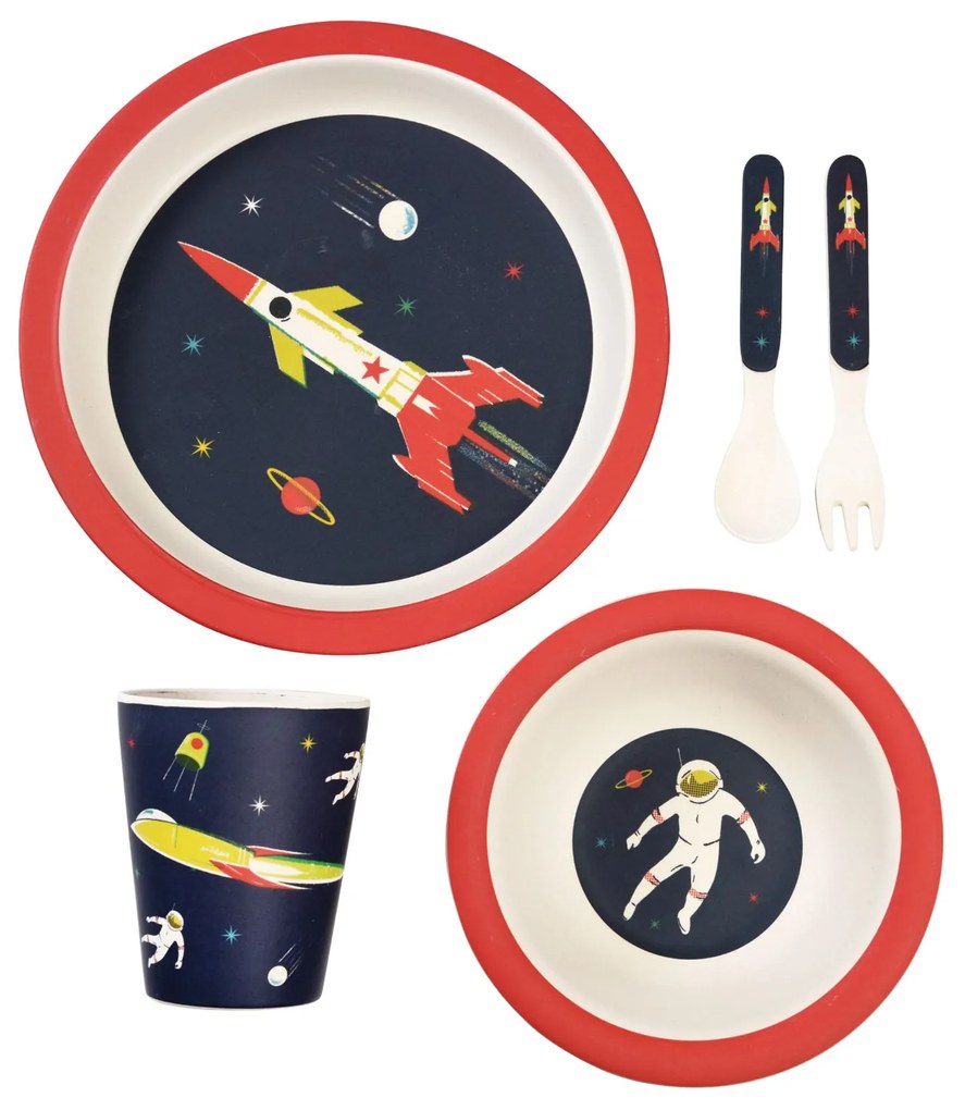 Rex London Sada dětského bambusového nádobí s motivy astronautů Space Age