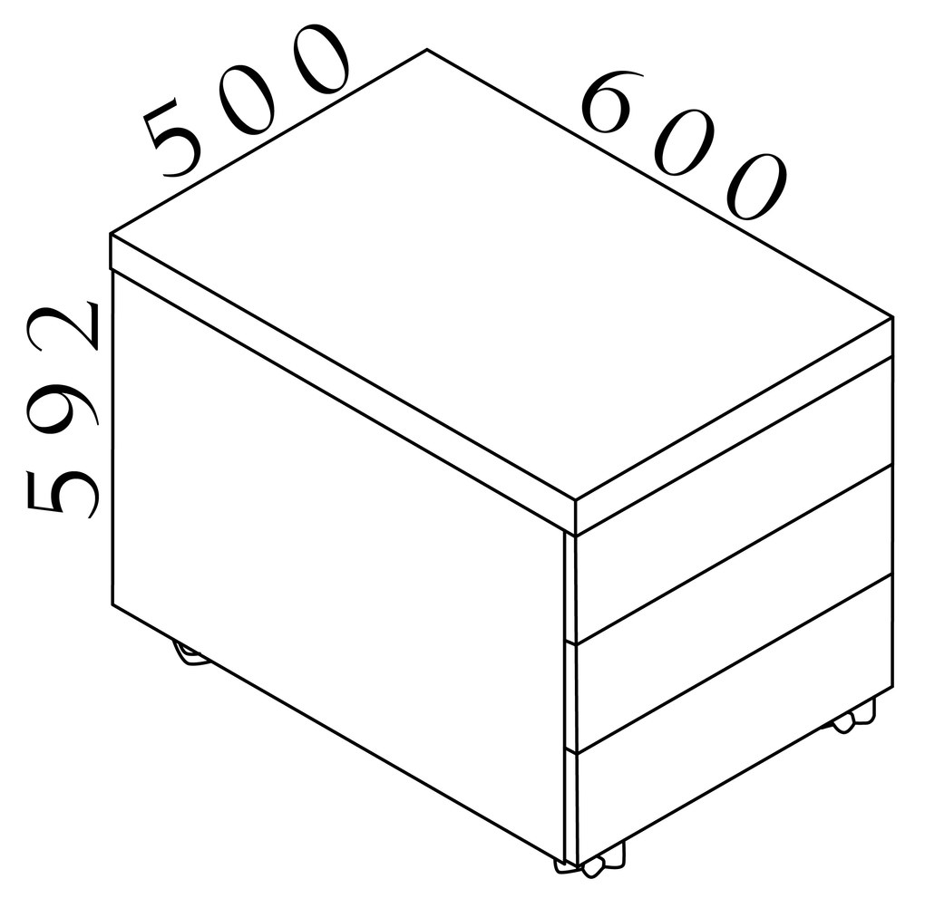 NABYTEK-DESIGNOVY.CZ - DLKT13 - Kontejner SOLID, pojízdný se 3 zásuvkami, šířka 50cm, hlobka 60cm, výška 59cm, jilm royal/bílá