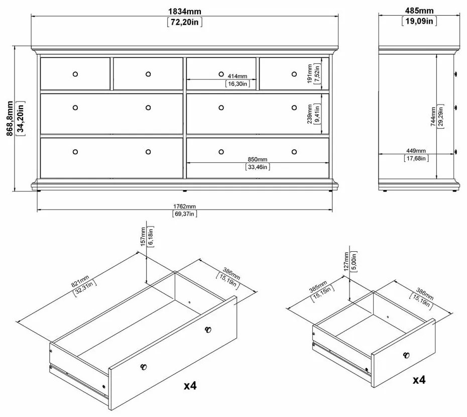 Tvilum Komoda Provence 719 šedá