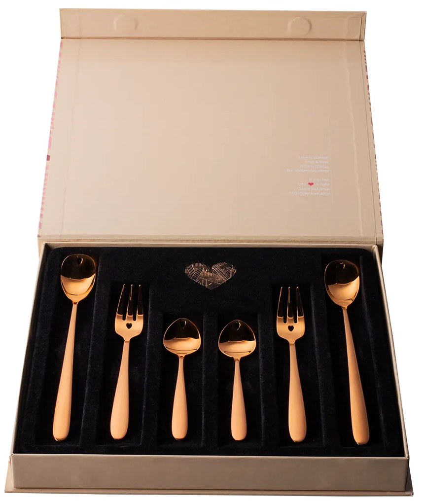 Dárková sada se srdcem 6 ks růžové zlato - Love Cutlery - 116445