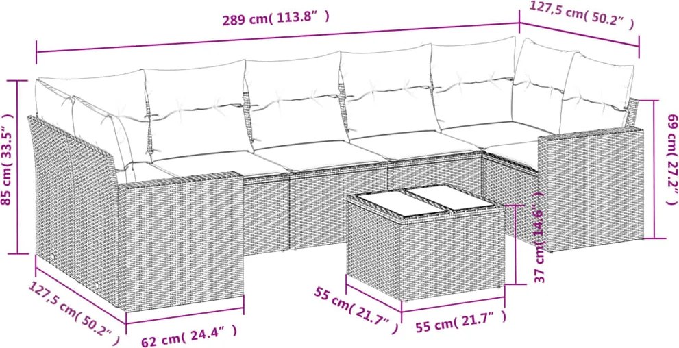 8dílná zahradní sedací souprava s poduškami černá polyratan 3218726
