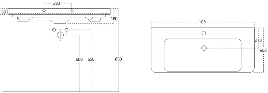 SAPHO THALIE 105 keramické umyvadlo nábytkové 105x46cm, bílá, TH11105