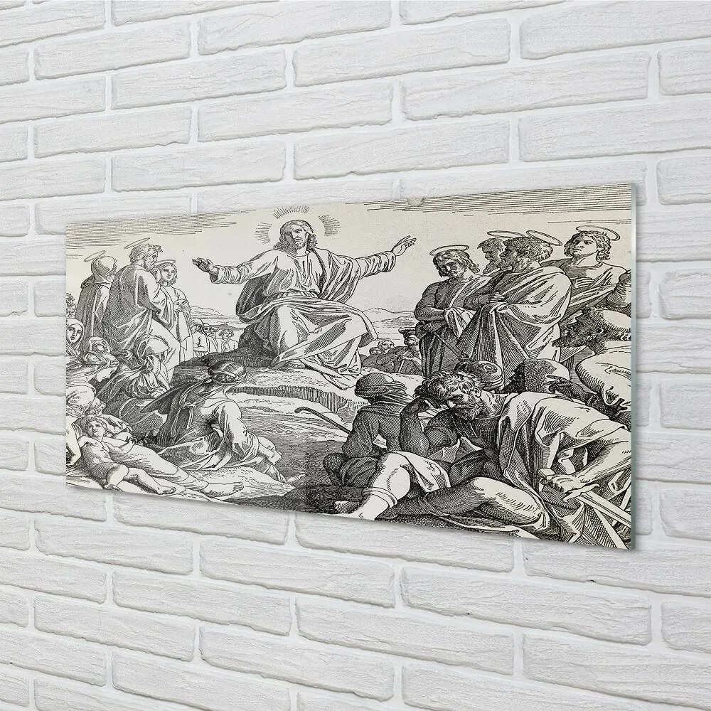 Obraz na skle Ježíš kreslení lidé 120x60 cm