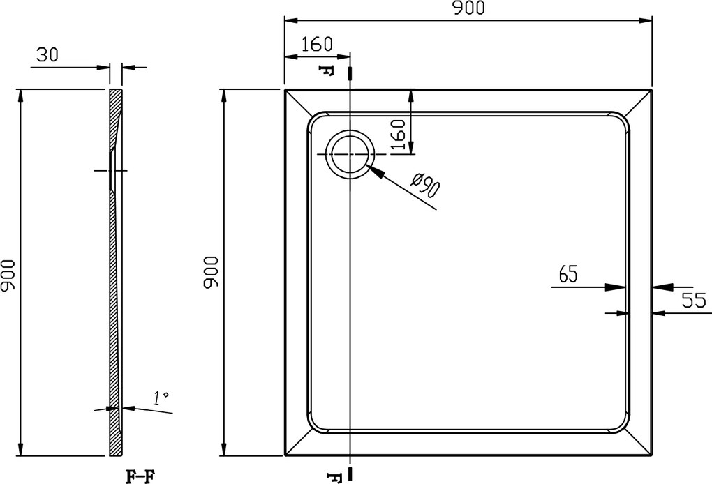 Aqualine Tecmi PQ009 čtvercová sprchová vanička 90 x 90 cm litý mramor