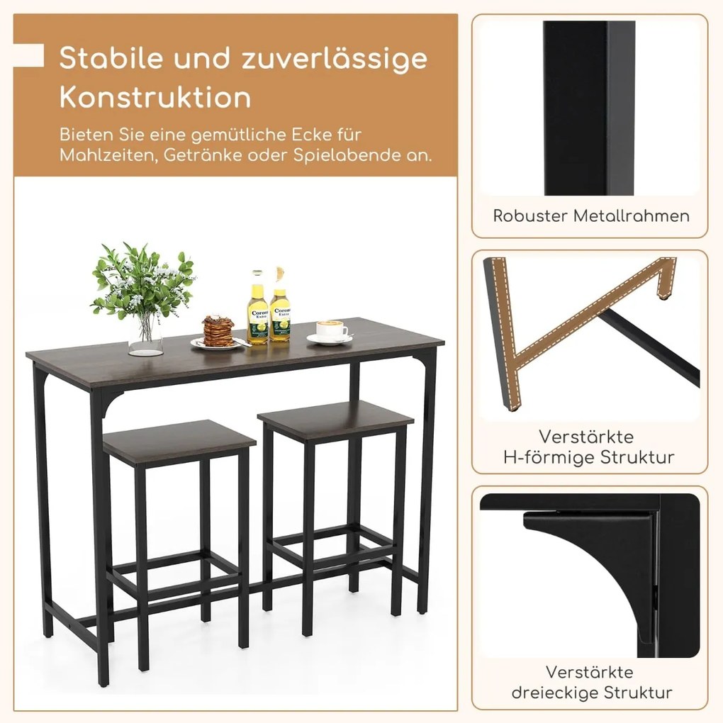 Costway 3 PCS. Jídelní stůl set s barovým stolem a amp; 2 stoličky průmyslový