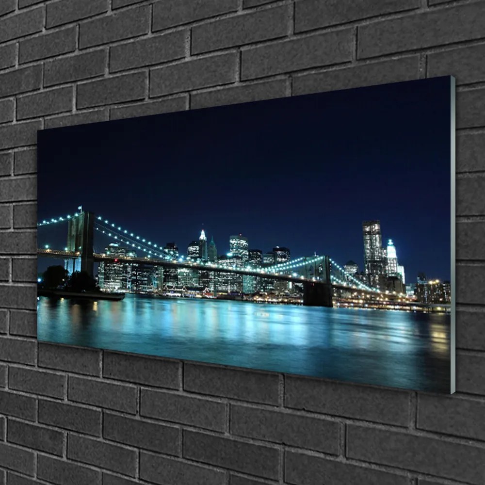Obraz na skle Most Město Architektura Noc 125x50 cm