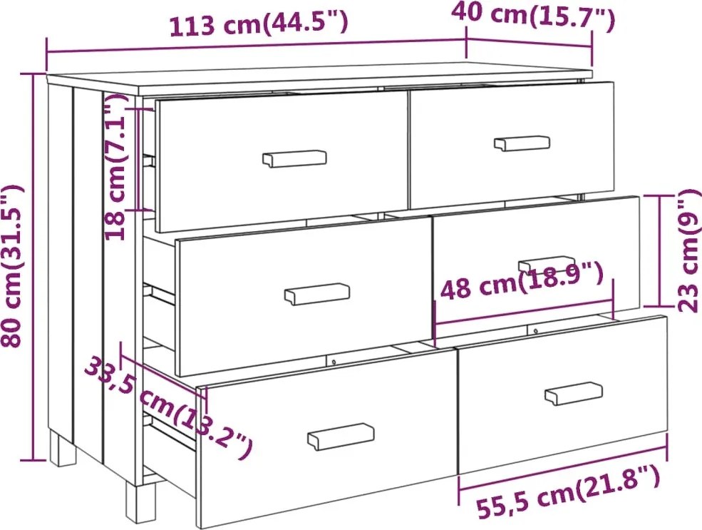 vidaXL Příborník HAMAR 113 x 40 x 80 cm masivní borovice [340451] Barva: medová hnědá