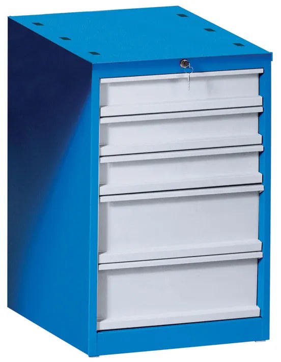 Zásuvkový dílenský box na nářadí k pracovnímu stolu GD, 5 zásuvek, 510 x 592 x 810 mm, modrá / šedá