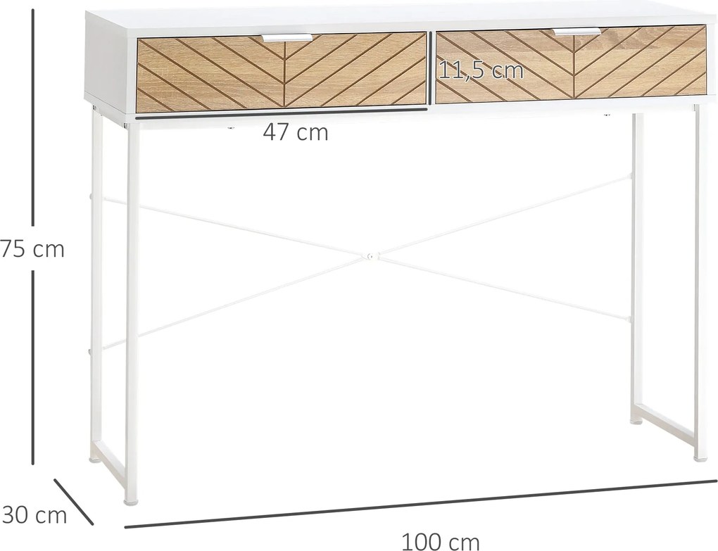 HOMCOM Úzký konzolový stolek do předsíně s 2 zásuvkami, design s vyřezávanými liniemi, moderní styl pro chodbu, obývací pokoj a ložnici 100x30x75 cm …